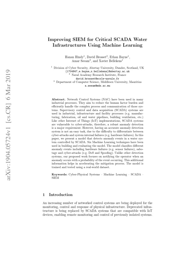 Improving SIEM for Critical SCADA Water | PDF | Programmable Logic Controller | Scada