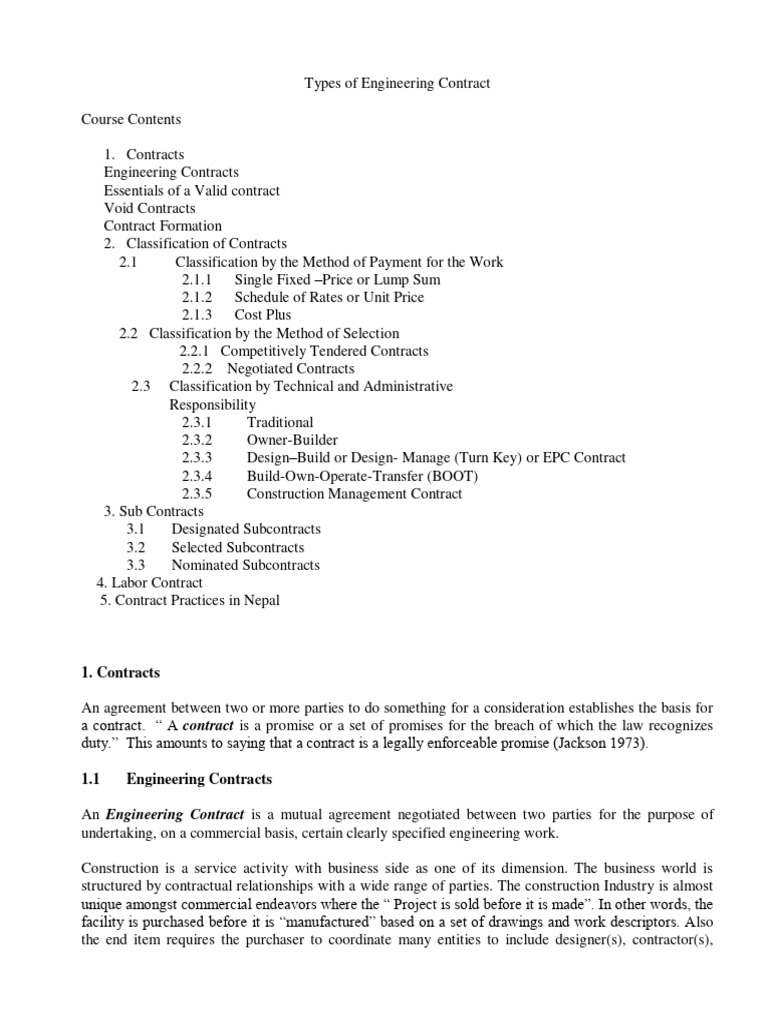 Types of Engineering Contracts | PDF | Employment | Construction Management