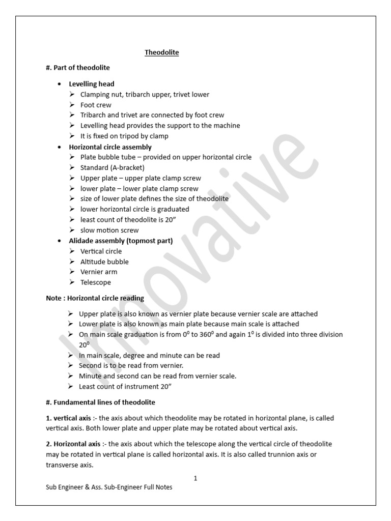 Survey Note Theodolite & Countour | PDF | Metrology | Probability And ...
