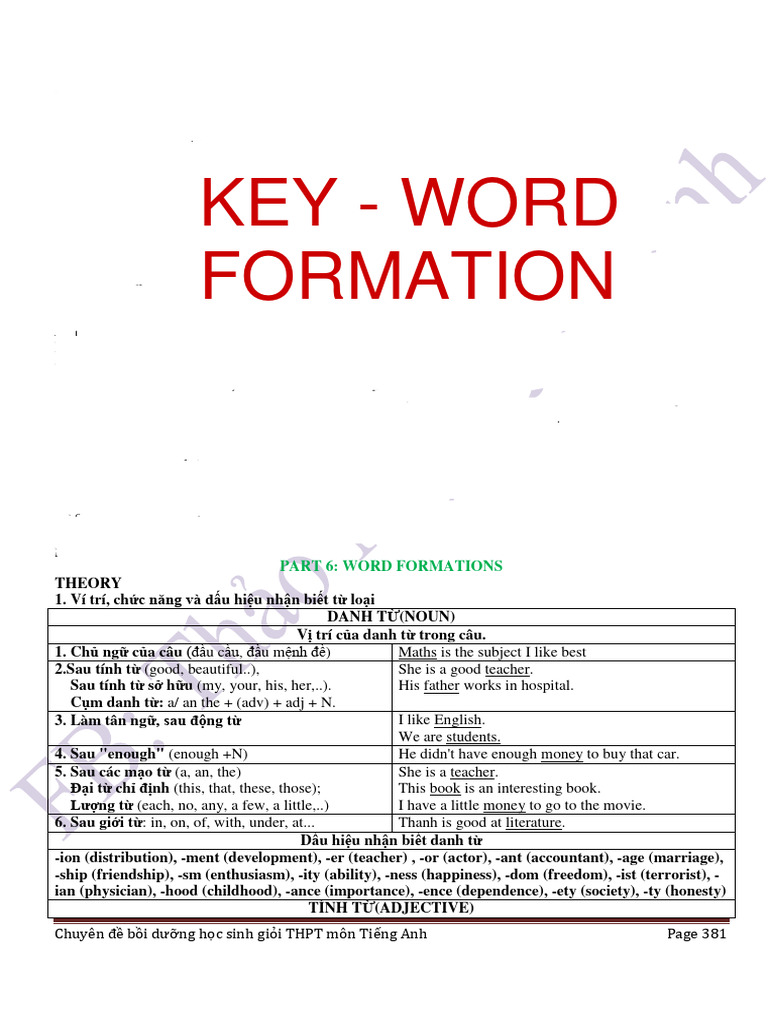 Topic Word Formation Key | PDF
