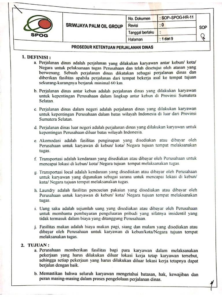 SOP Perjalanan Dinas | PDF