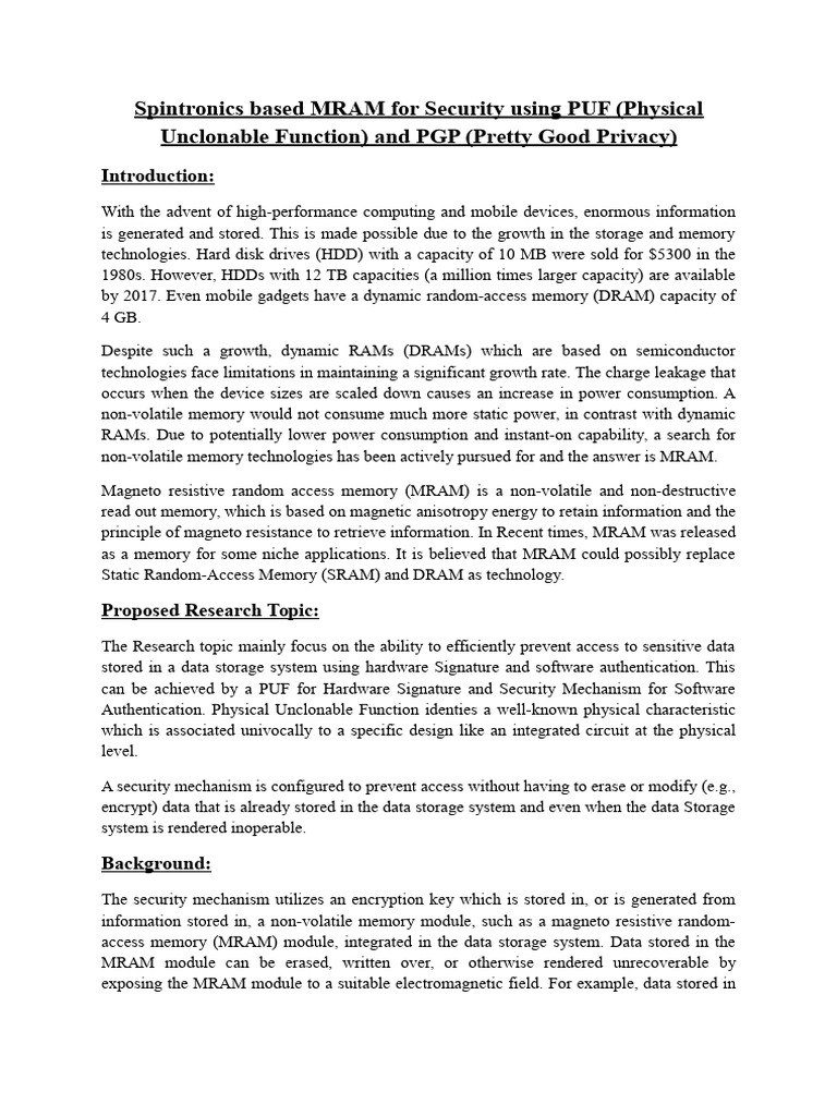 Secure MRAM with PUF and PGP Integration | PDF | Public Key ...