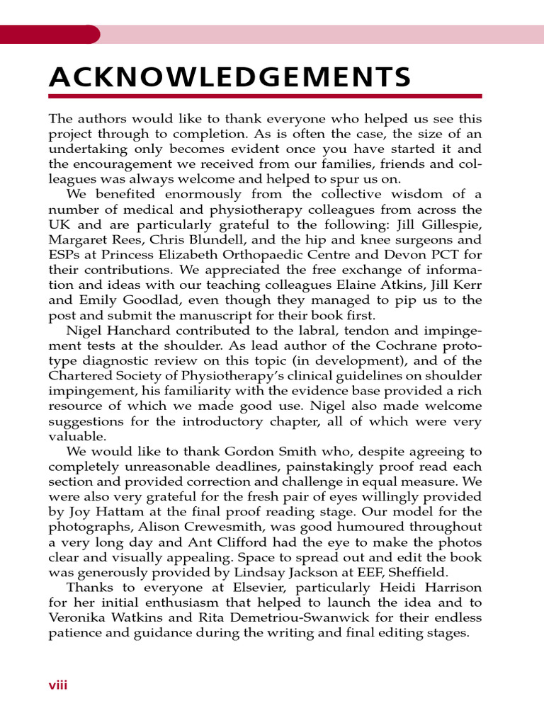 ACKNOWLEDGEMENTS 2010 Special Tests in Musculoskeletal Examination | PDF