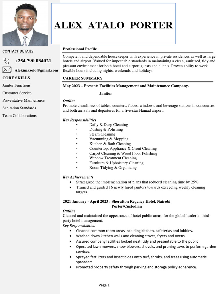 Alex Atalo Porter CV | PDF | Countertop | Kitchen