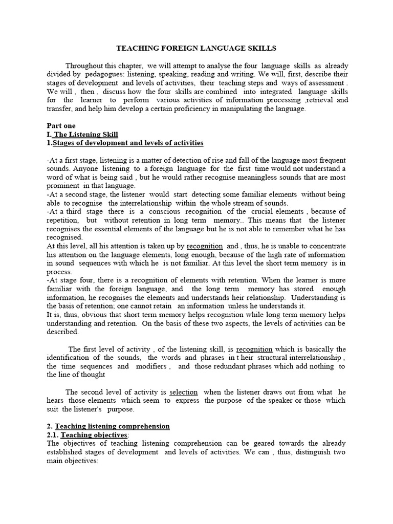 Teaching The Four Skills | PDF | Learning | Information