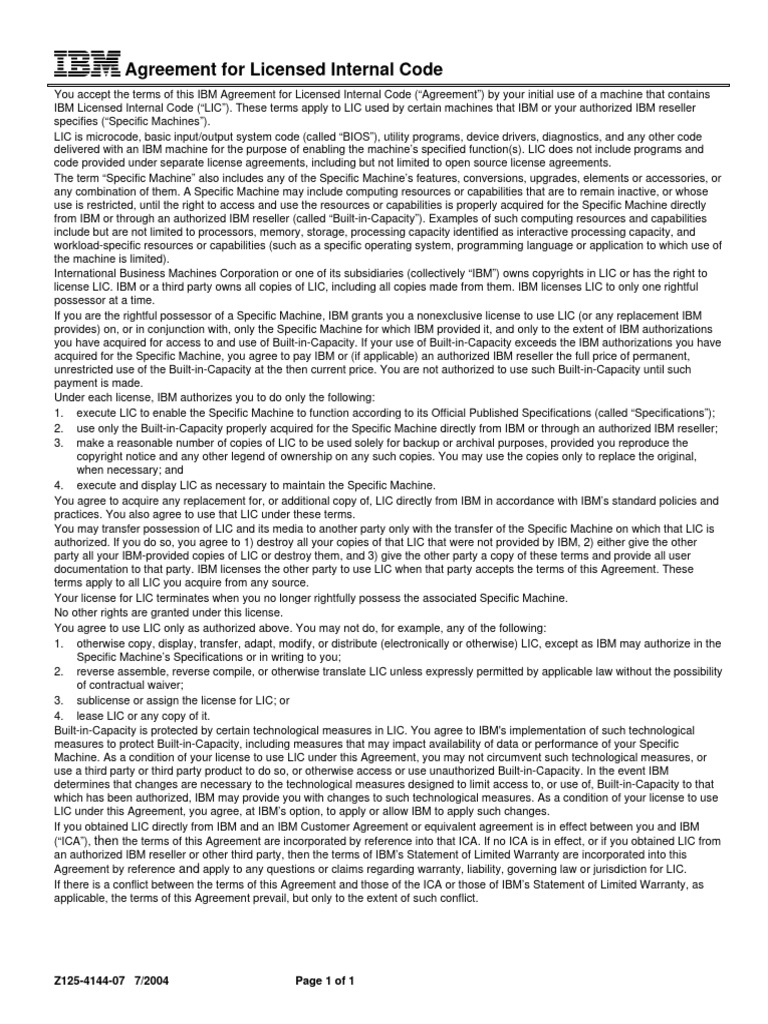 Agreement For Licensed Internal Code: Then and | PDF | License ...