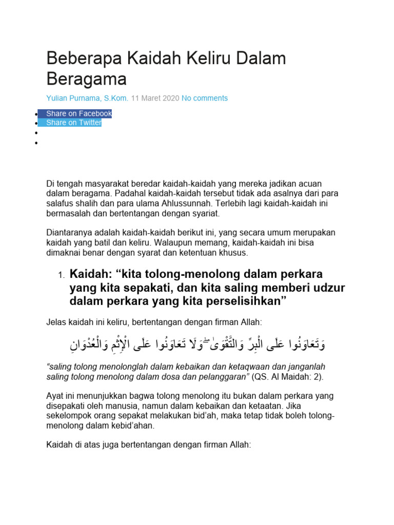 Beberapa Kaidah Keliru Dalam Beragama | PDF | Agama & Spiritualitas