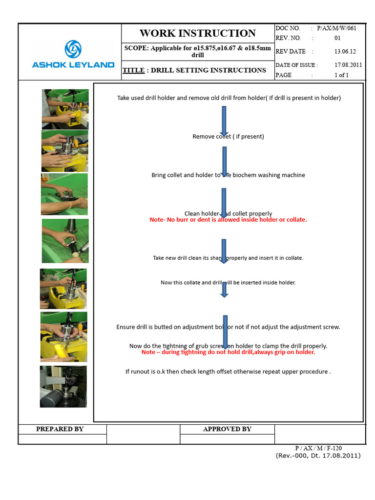 W061 toW 065. WI for Tool Change | PDF | Drill | Screw