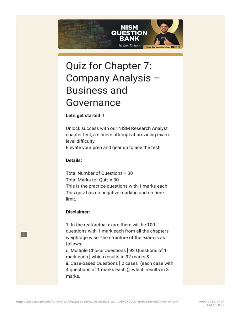 Quiz For Chapter 7 - Company Analysis - Business and Governance | PDF ...