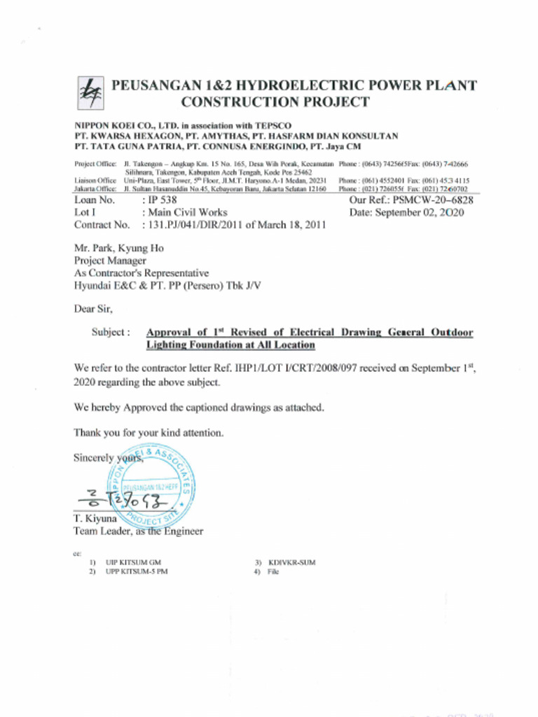 200902 PSMCW-20-6828 Approval of 1st Revised of Electrical Drawing ...