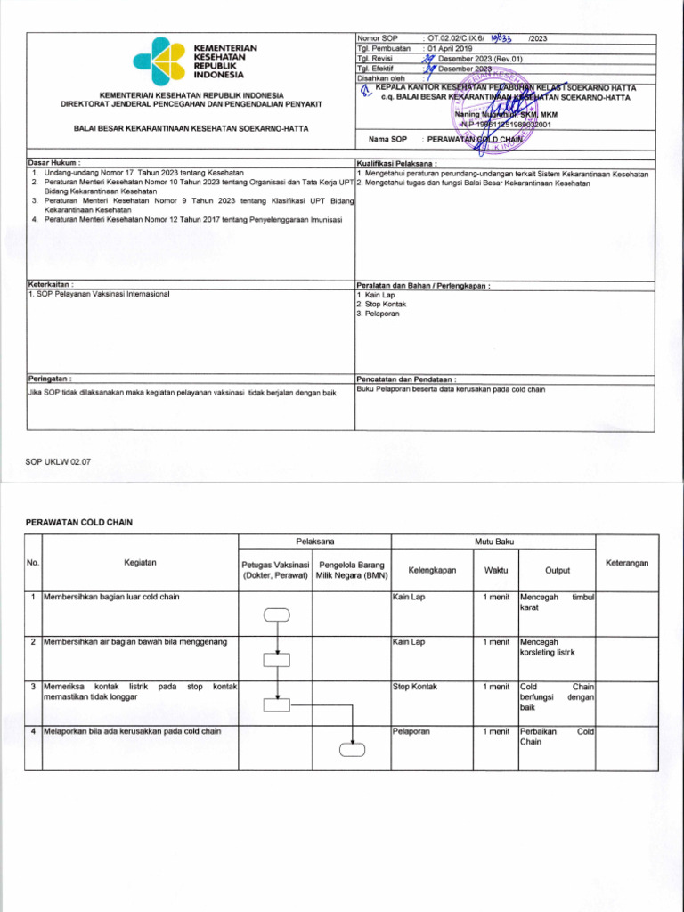 SOP Perawatan Cold Chain | PDF