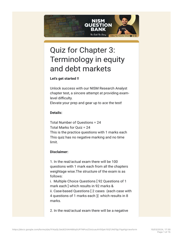 NISM Research Analyst Quiz: Chapter 3 | PDF | Bonds (Finance) | Bond ...