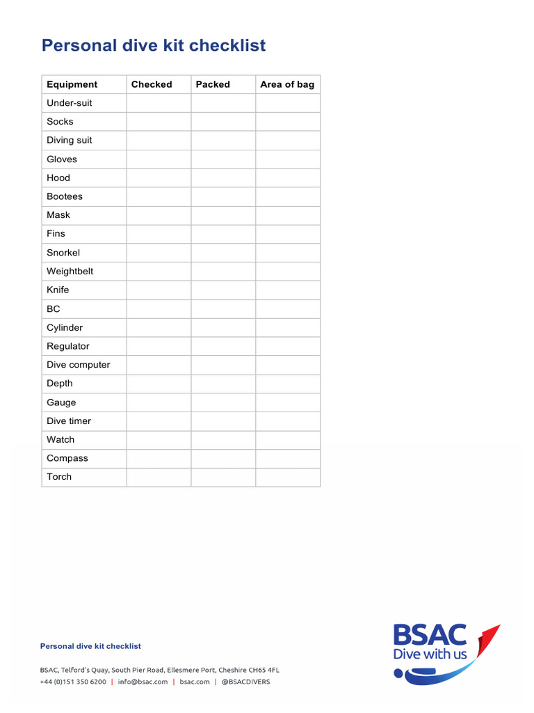 Personal Dive Kit Checklist | PDF