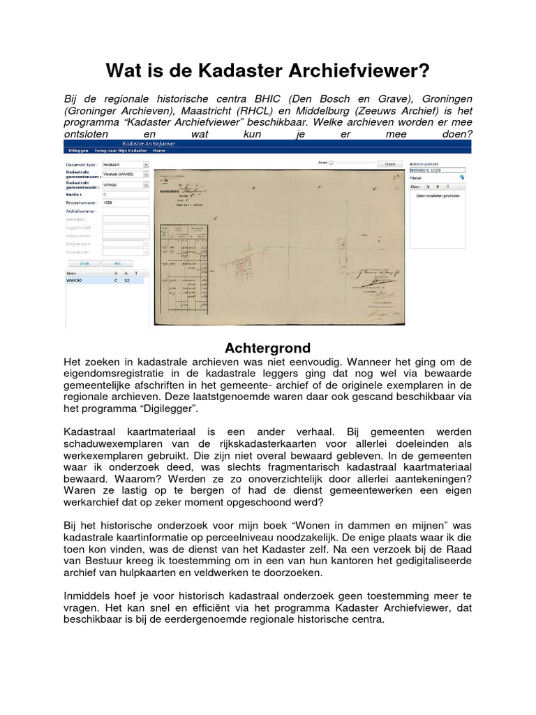 Wat Is de Kadaster Archiefviewer | PDF