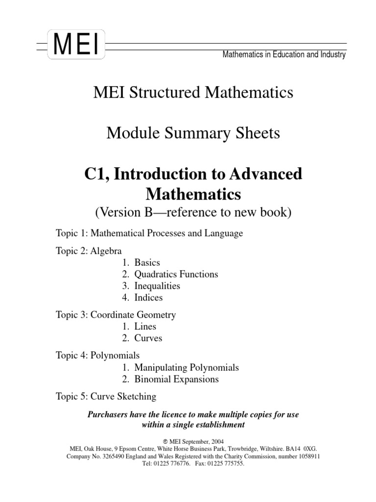 OCR MEI C1 Summary Sheets | PDF | Quadratic Equation | Circle