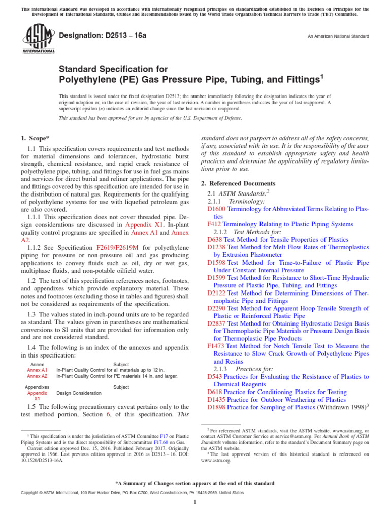 Polyethylene (PE) Gas Pressure Pipe, Tubing, and Fittings: Standard ...