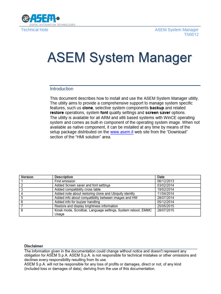 ASEM System Manager | PDF | Backup | Operating System