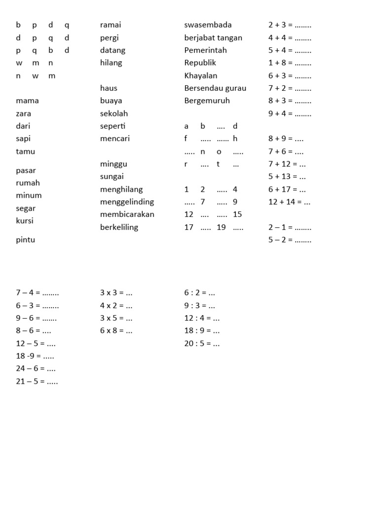 Worksheet Calistung | PDF