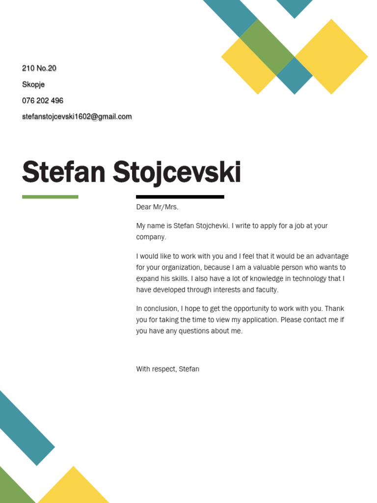 Job Application from Stefan Stojcevski | PDF | Language Arts & Discipline