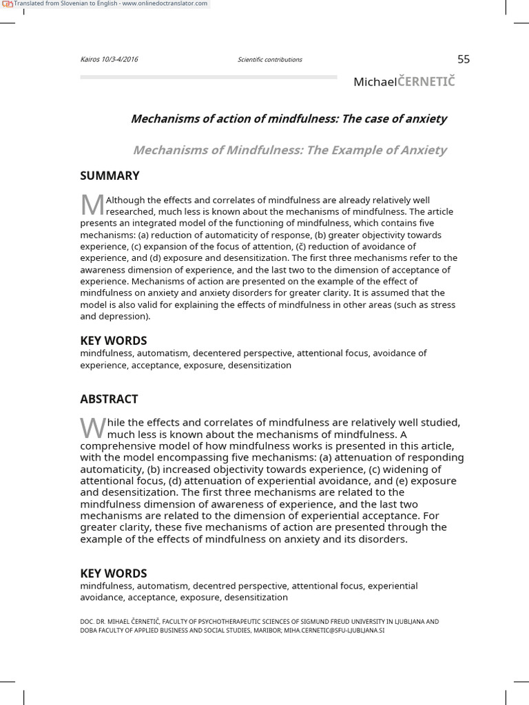 Cernetic Cujecnost Mehanizmi - Sl.en | PDF | Mindfulness | Anxiety