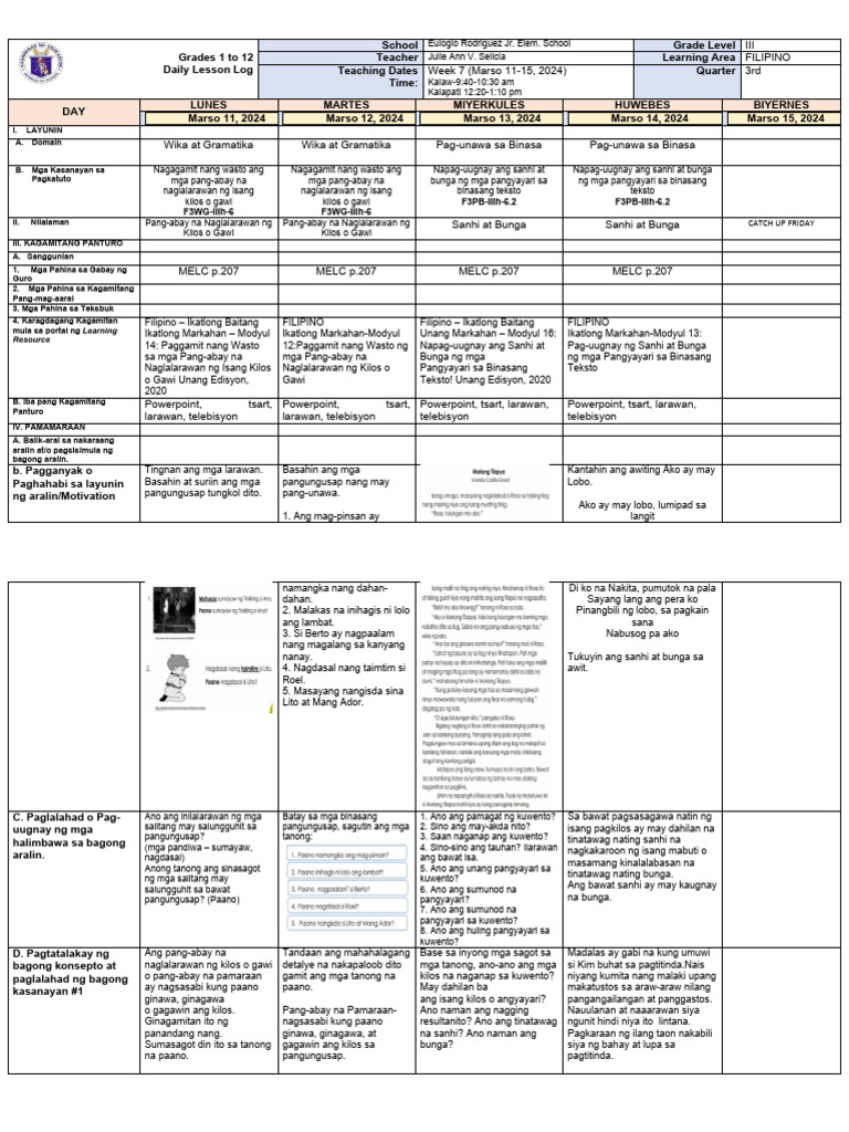 DLL Filipino q3 Week 7 | PDF