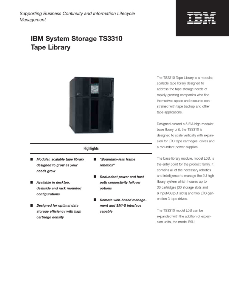 IBM TS3310 Tape Library | PDF | Library (Computing) | Computing