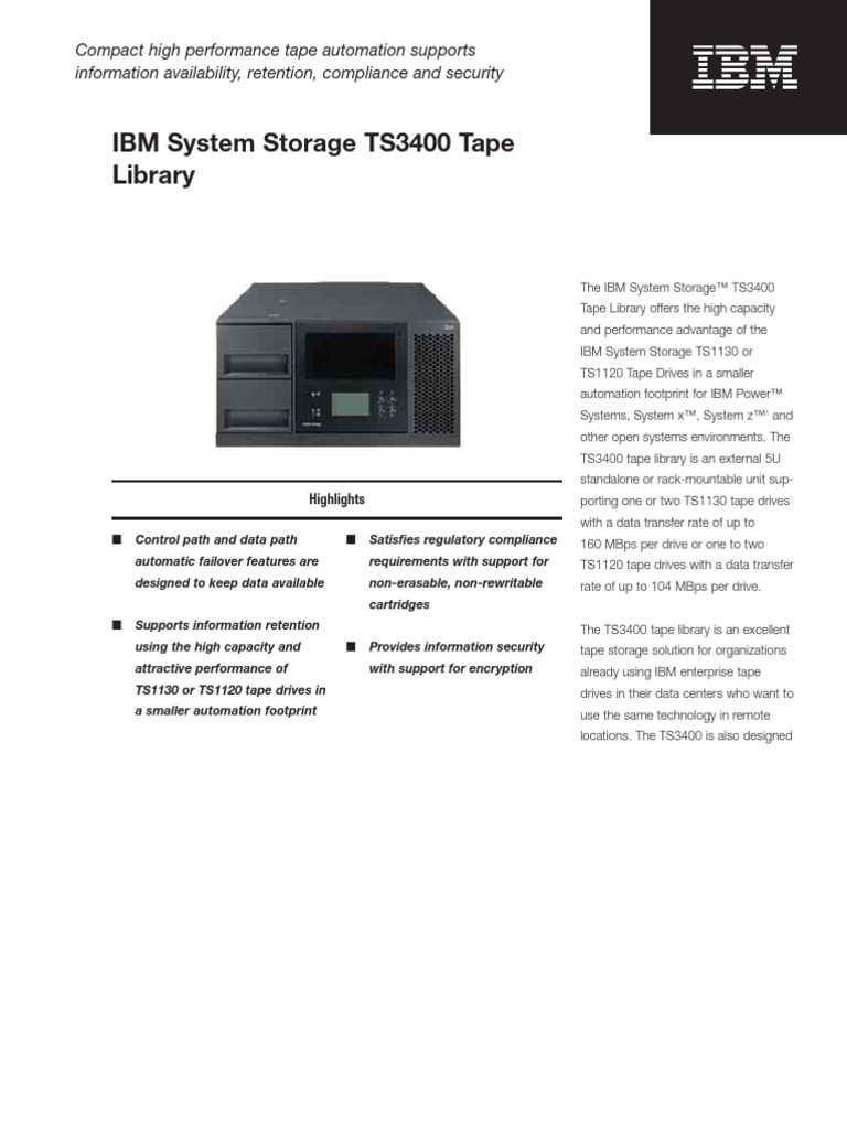 Systems Ap Storage Tape ts3400 TSD03010USEN | PDF | Computer Hardware ...
