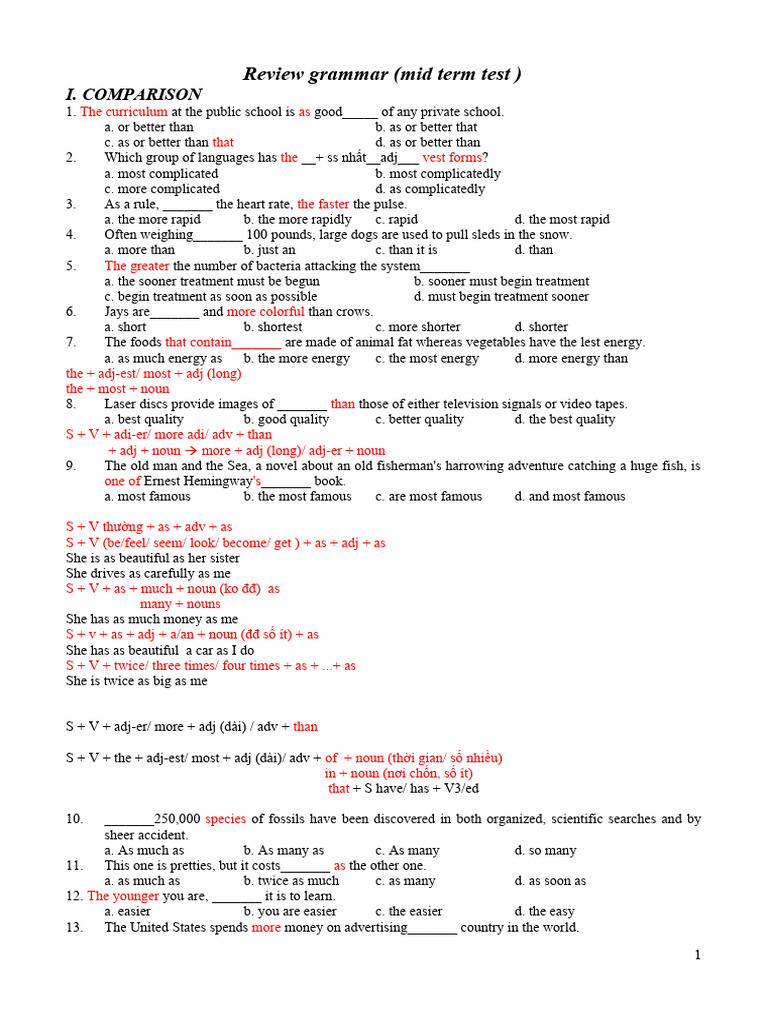 Review Grammar Mid - Term Test | PDF | Cost Of Living | Employment