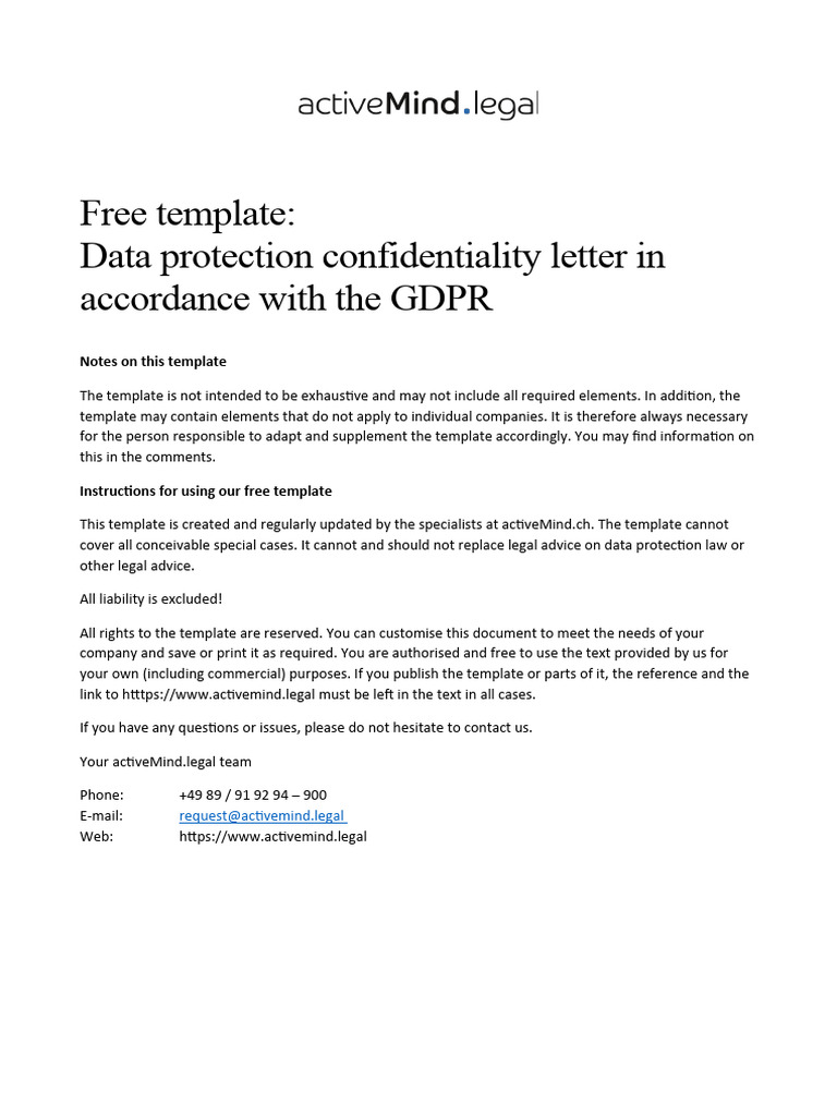 Activemind - Legal Template Confidentiality Letter - Version 1 1 - 2024 ...