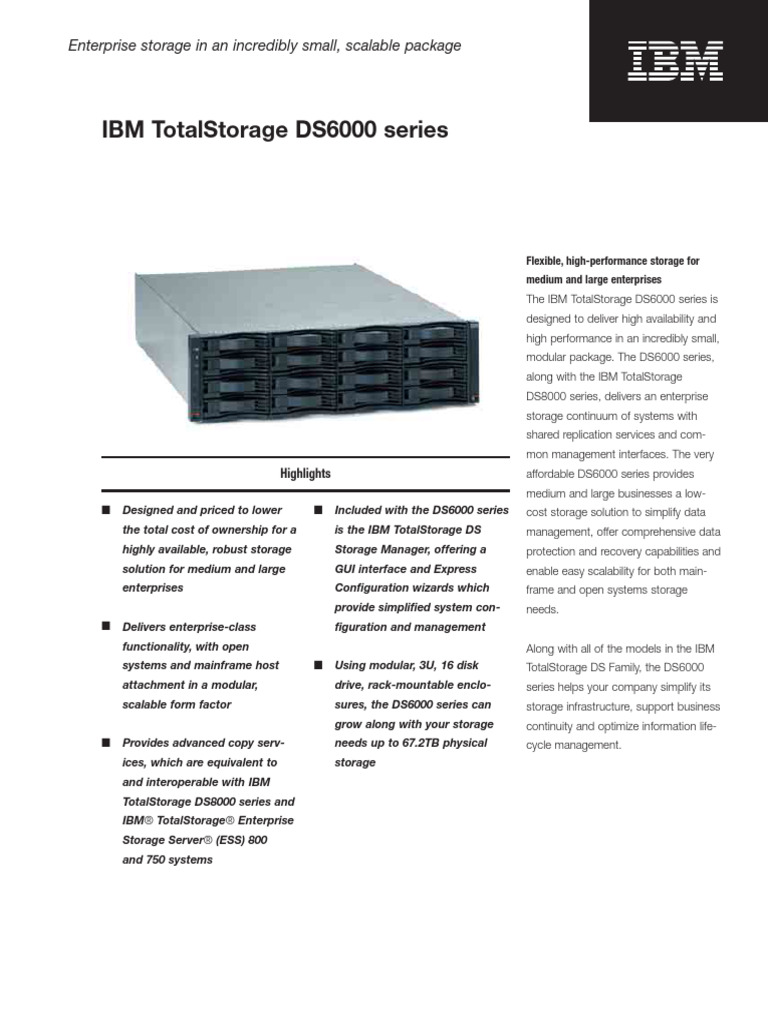 IBM Totalstorage DS6000 Datasheet | PDF | Hard Disk Drive | Office Equipment