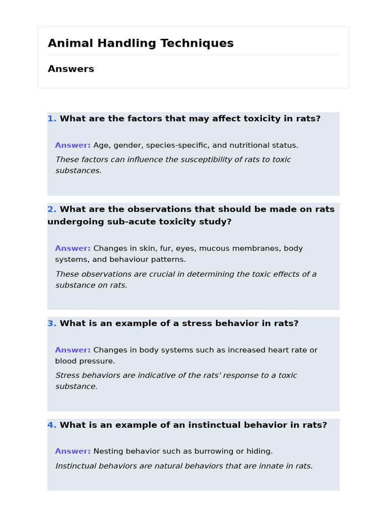 Animal Handling Techniques -Answers | PDF Animal Handling Techniques -Answers | PDF