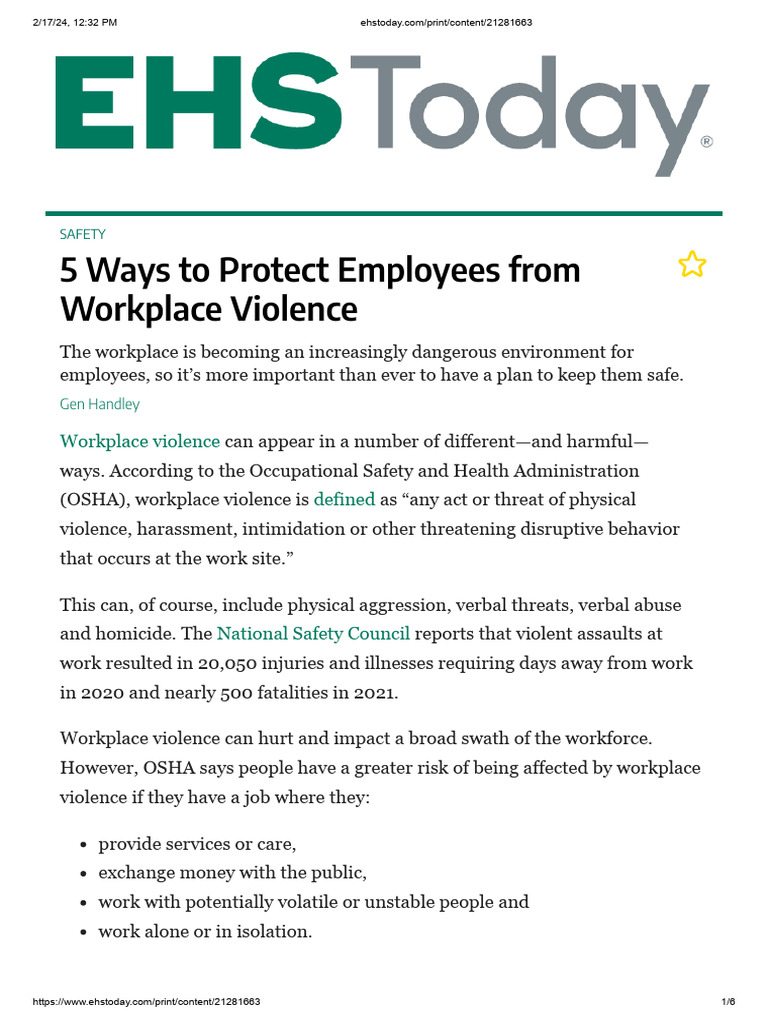 5 Ways to Protect Employees fromWorkplace Violence | PDF | Occupational ...