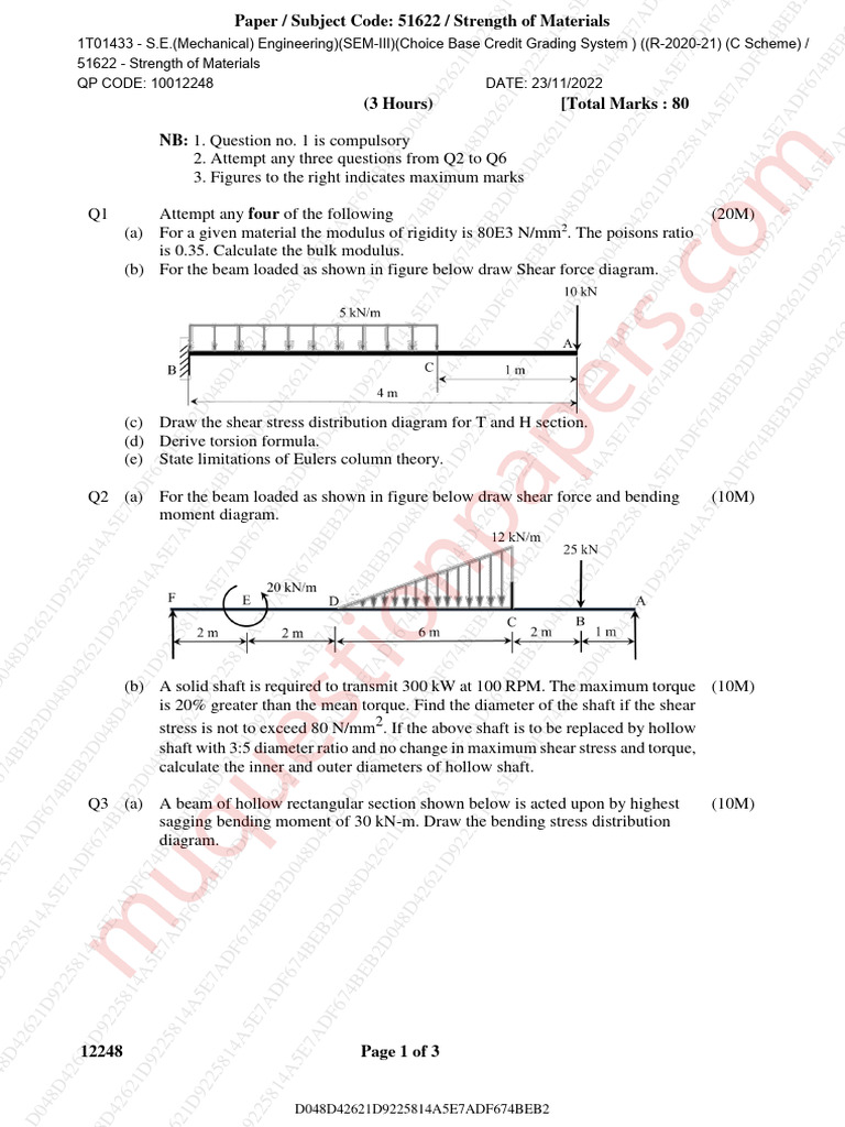 Be - Mechanical Engineering - Semester 3 - 2022 - December - Strength of Materials Rev 2019 C ...