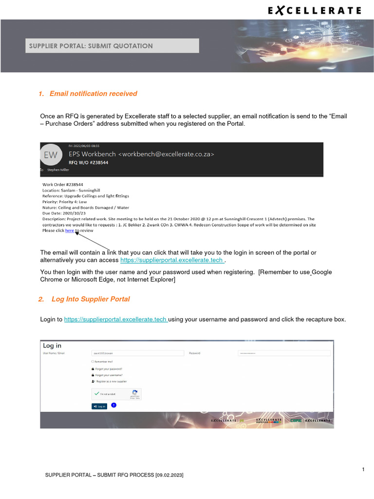 Excellerate - Supplier Submit RFQ Process 09.02.2023 | PDF | Login | Password