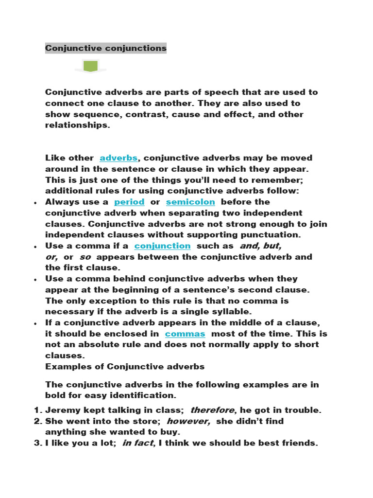 Conjunctive Conjunctions | PDF | Comma | Adverb
