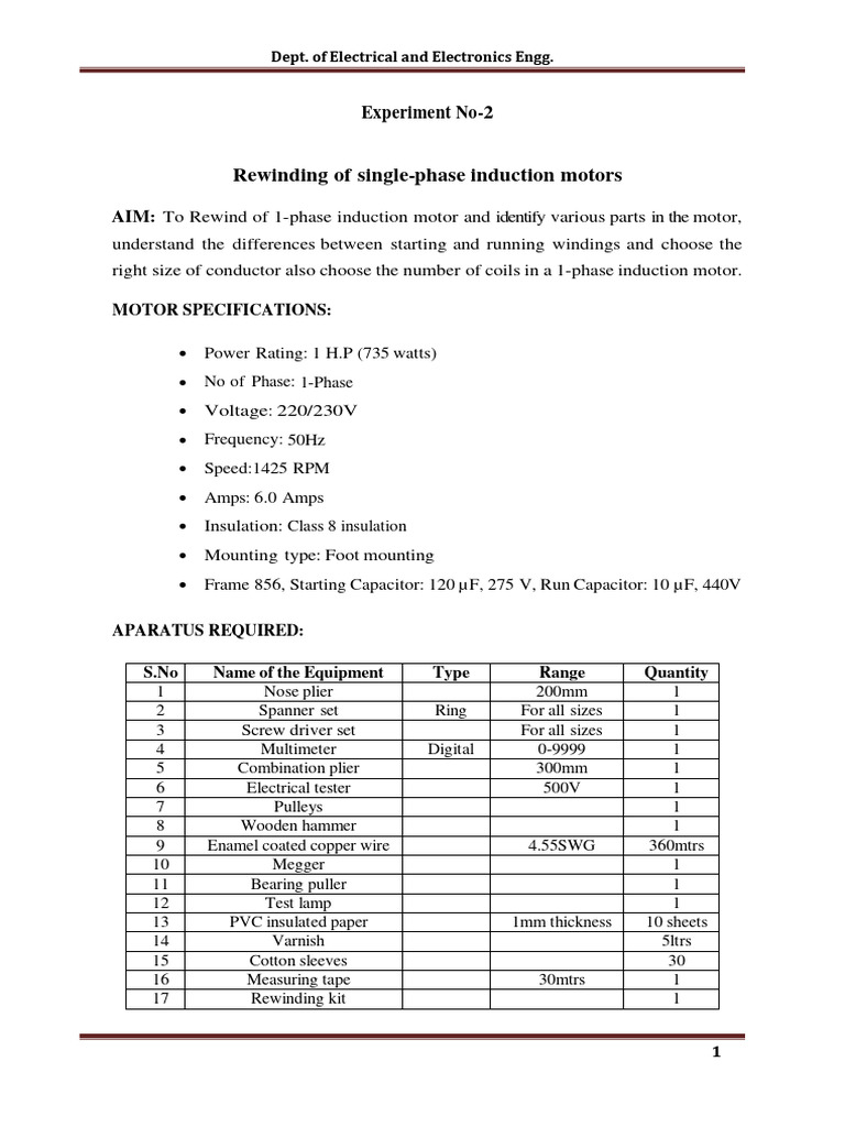 Single-Phase Motor Rewinding Guide | PDF | Electric Motor | Materials ...