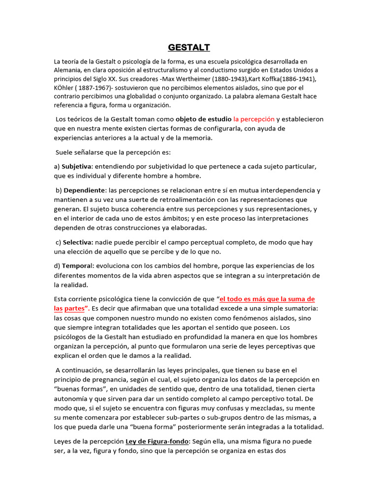 GESTALT | PDF | Percepción | Procesos mentales