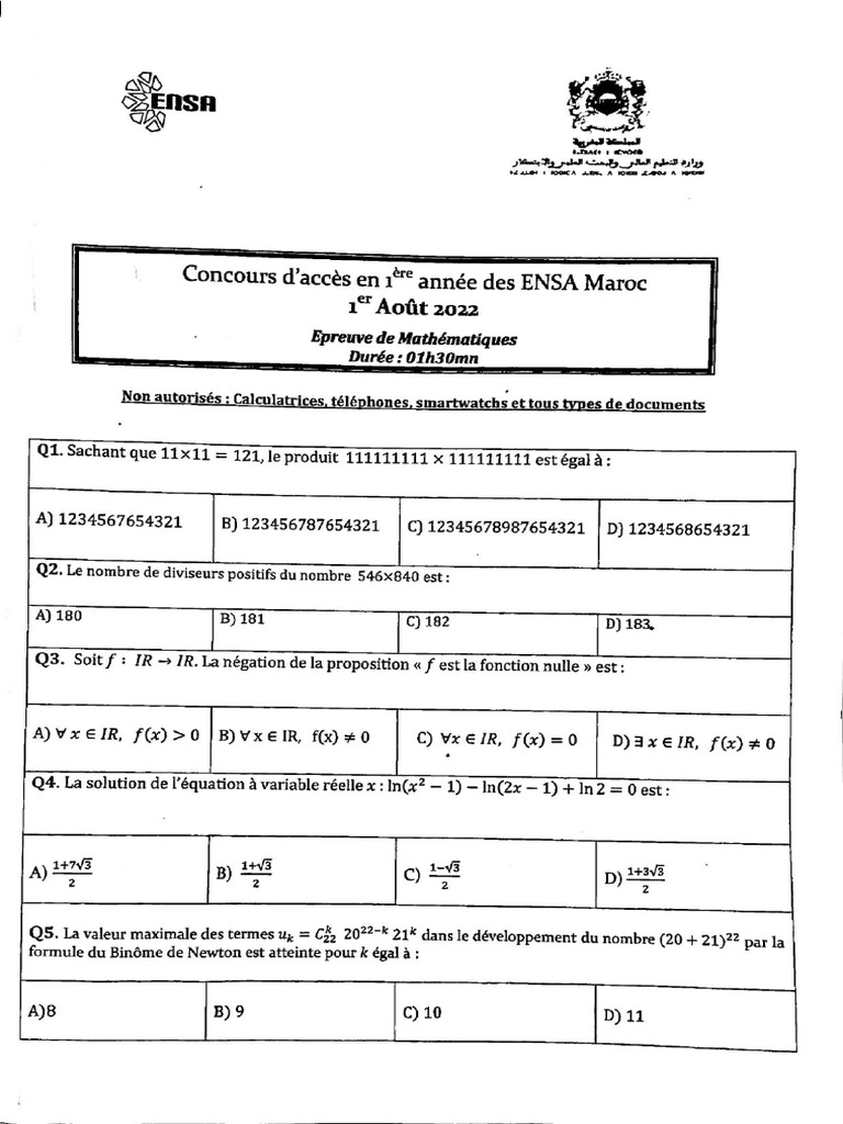 Concours ENSA 2022 | PDF