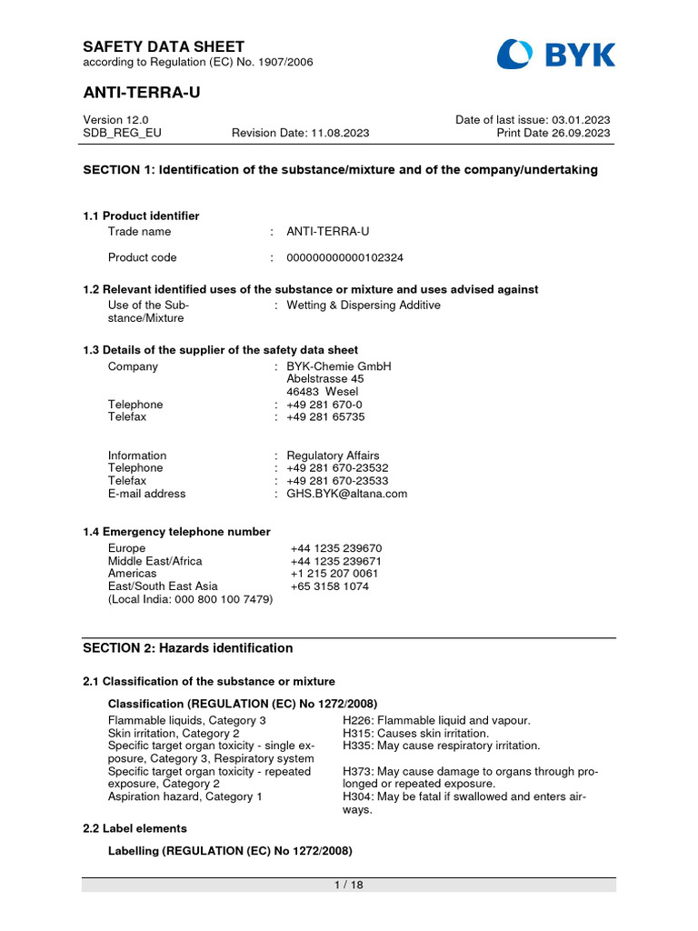 ANTI-TERRA-U Safety Data Sheet | PDF | Toxicity | Dangerous Goods