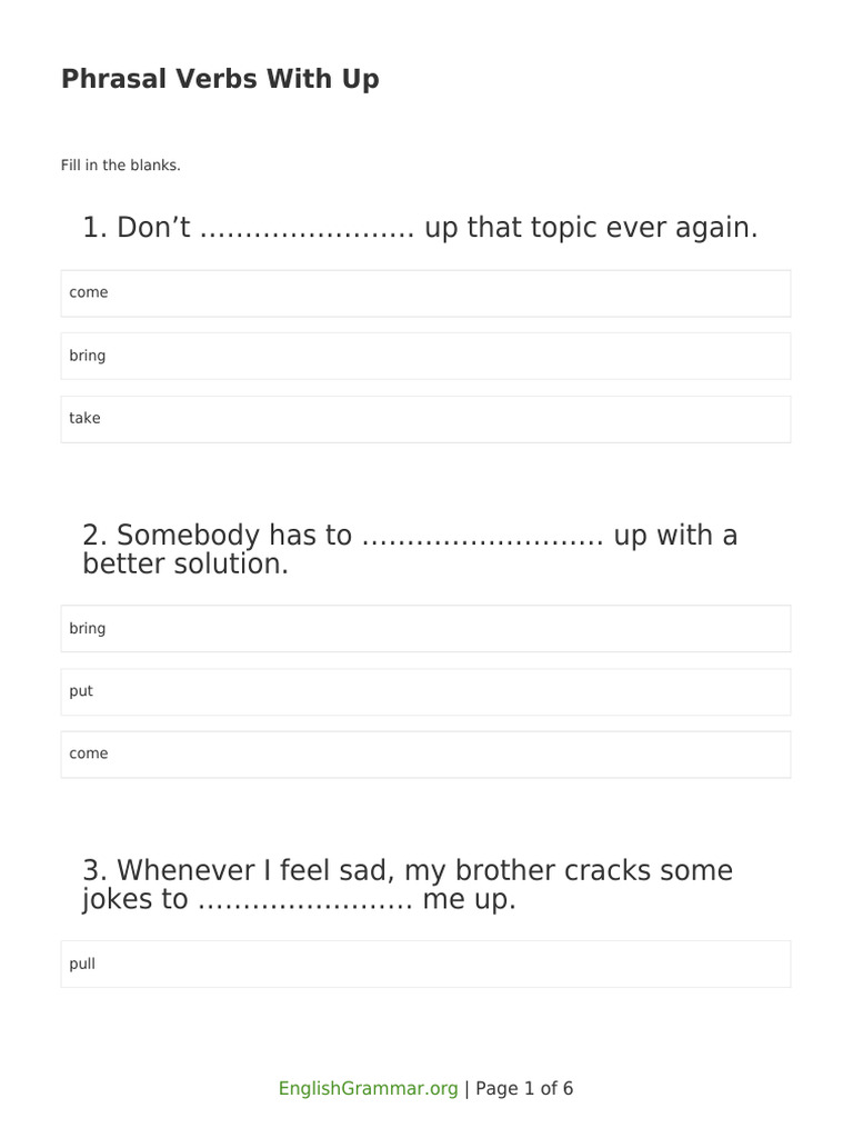 Phrasal Verbs with "Up" Exercises | PDF