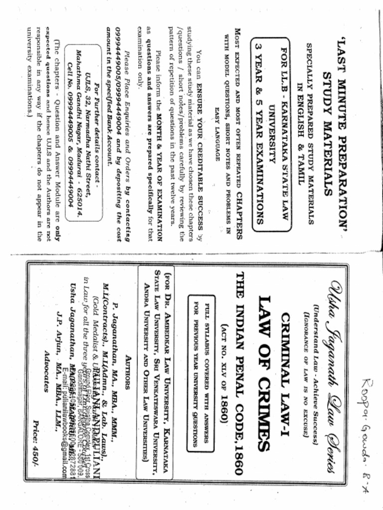 IPC Law of Crimes Guide 1st Sem by Usha Jaganath | PDF