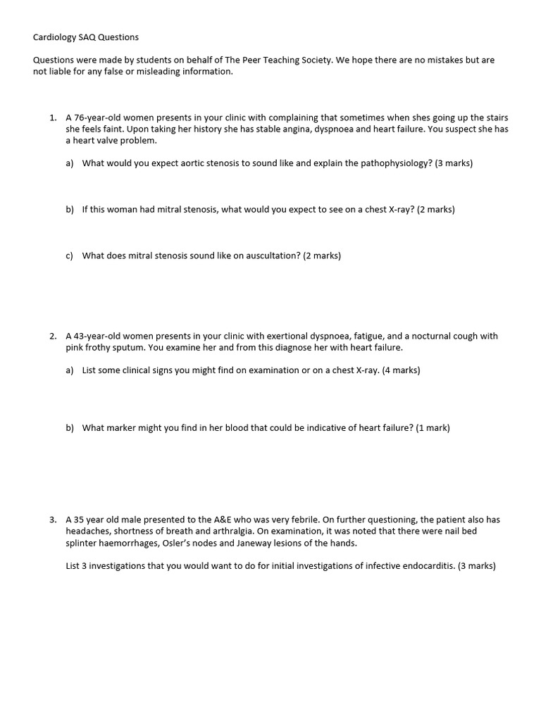 2a Cardiology Saq Questions | PDF | Heart | Hypertension