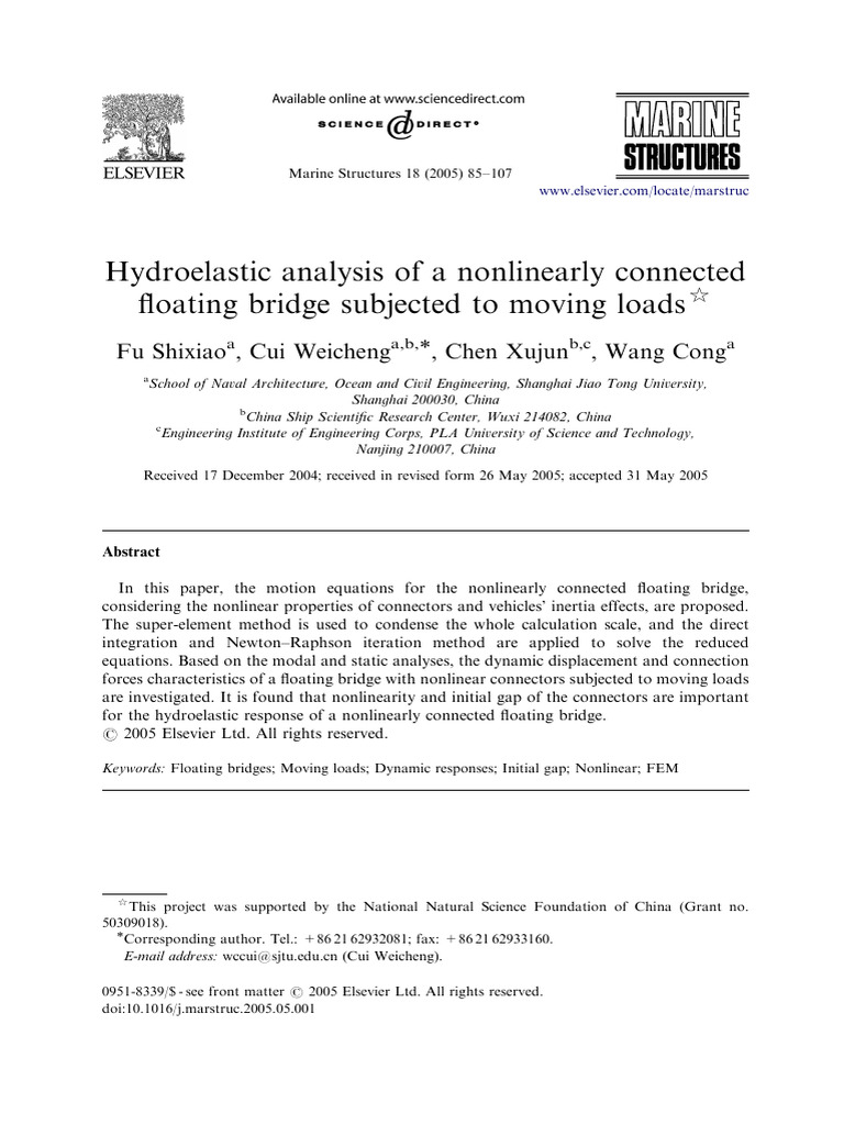 Shixiao Et Al. - 2005 - Hydroelastic Analysis of A Nonlinearly Connected Floating Bridge ...