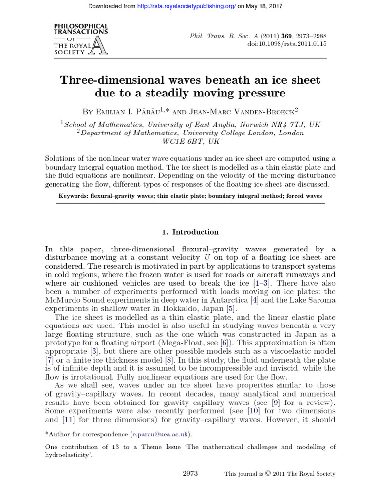 Parau, Vanden-Broeck, Părău - 2011 - Three-Dimensional Waves Beneath An ... Parau, Vanden-Broeck, Părău - 2011 - Three-Dimensional Waves Beneath An ...
