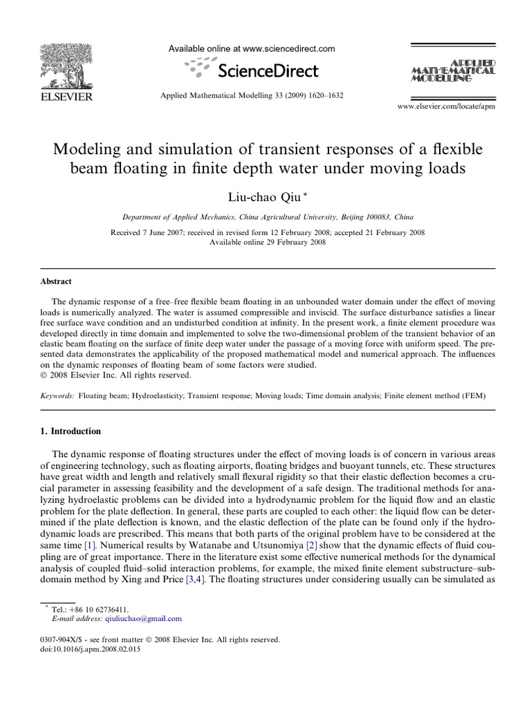 Qiu - 2009 - Modeling and Simulation of Transient Responses of A Flexible Beam Floating in ...