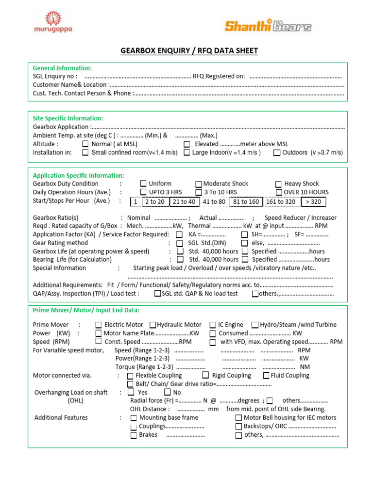 Enquiry RFQ Data Sheet-Rev1 | PDF | Gear | Engines