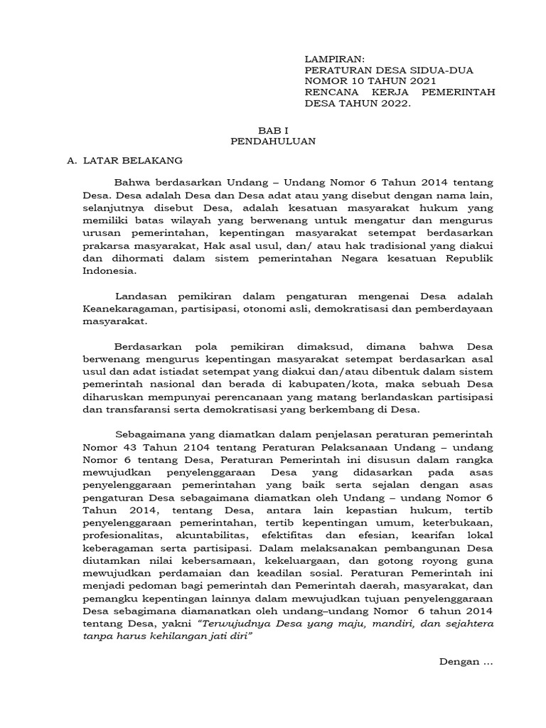 LAMPIRAN PERDES RKP Desa 2022 | PDF