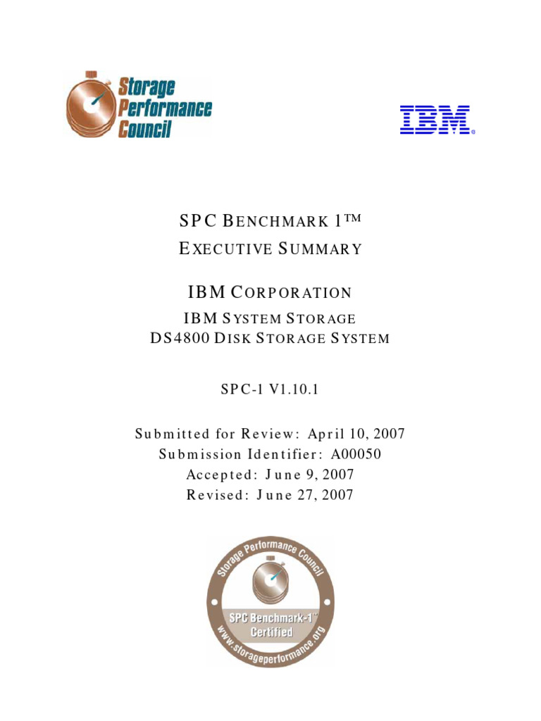 A00050 IBM - DS4800 SPC1 Executive-Summary Ar1 | PDF | Computer Data Storage | Hard Disk Drive