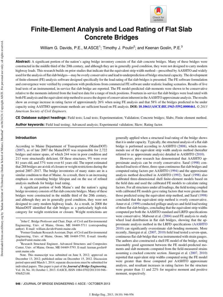 Davids Et Al 2012 Finite Element Analysis and Load Rating of Flat Slab Concrete Bridges | PDF ...