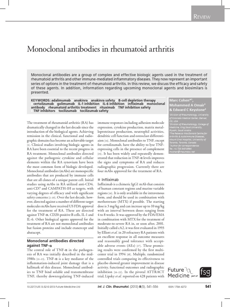monoclonal-antibodies-in-rheumatoidarthritis | PDF | Monoclonal Antibody | Rheumatoid Arthritis